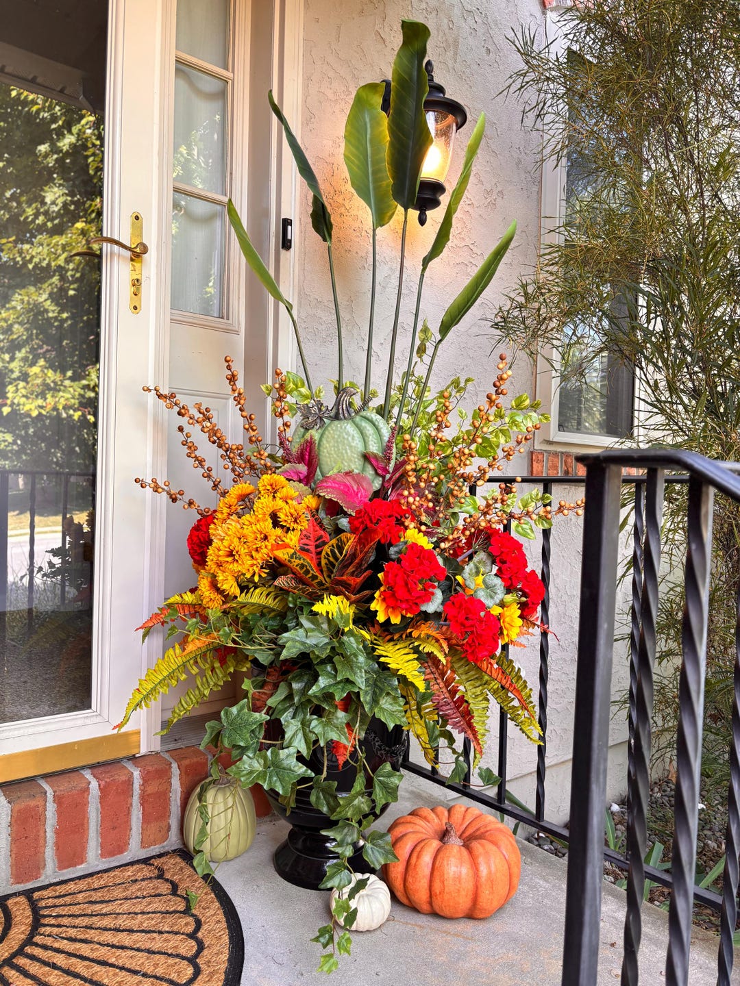 Artificial Mum & Geranium Urn Filler: Extra Large Fall Porch ...