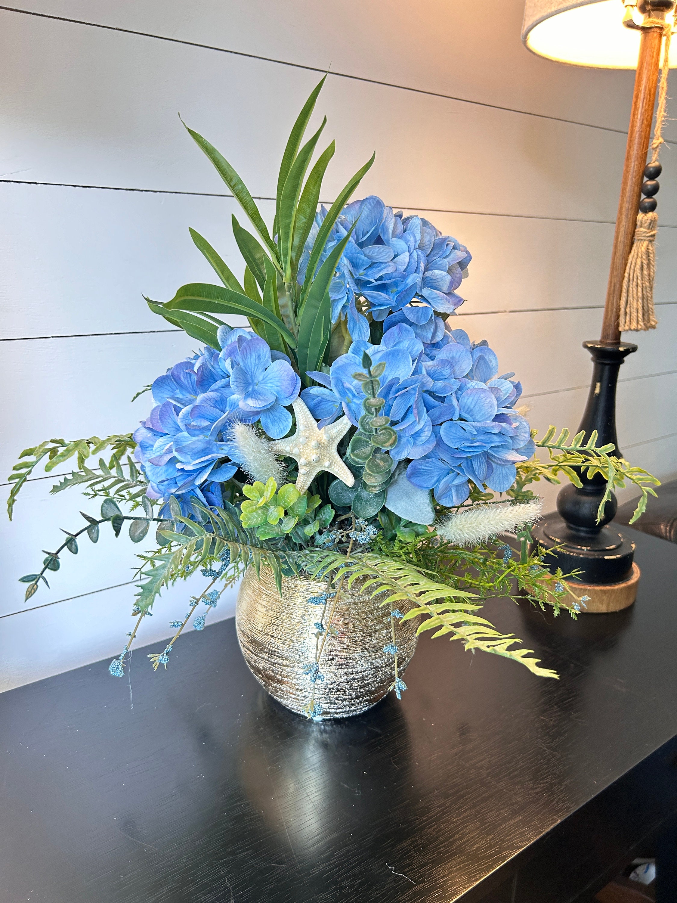 Coastal Centerpiece, Nautical Flower Centerpiece, Blue Hydrangeas ...