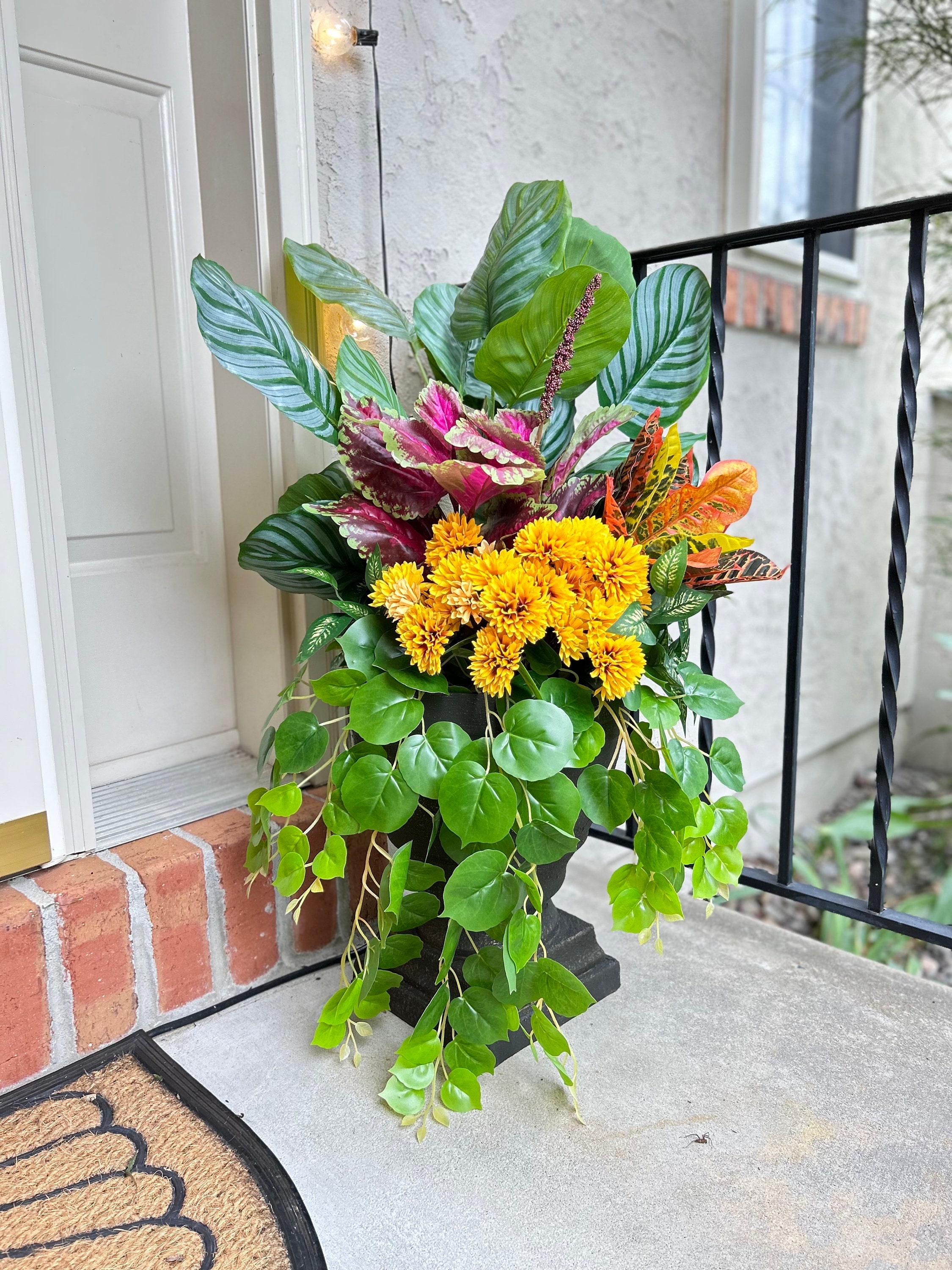 Fall Faux Plant Urn Filler, Fall Front Porch Planter Pot Filler, Urn ...