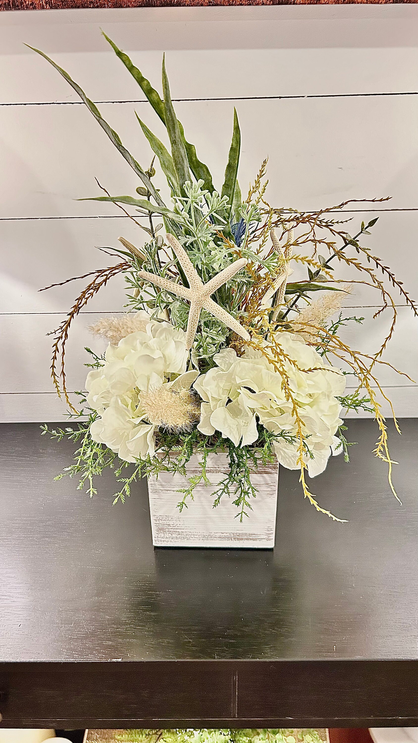 Coastal Flower Centerpiece, Hydrangea Beach House Table Centerpiece ...