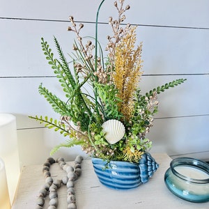 Coastal Flower Centerpiece, SMALL Blue Sea Shell Planter and Starfish ...