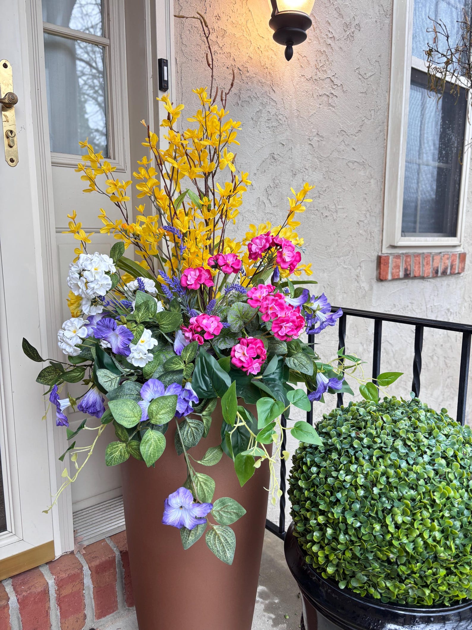 Spring Urn Filler, Yellow Forsythia, Pink Flowers, Front Porch Decor - Etsy