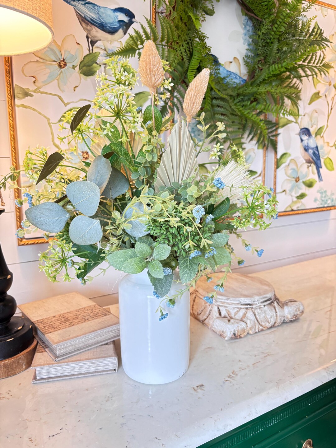Greenery Foyer Table Greenery Centerpiece, Farmhouse Floral Centerpiece ...