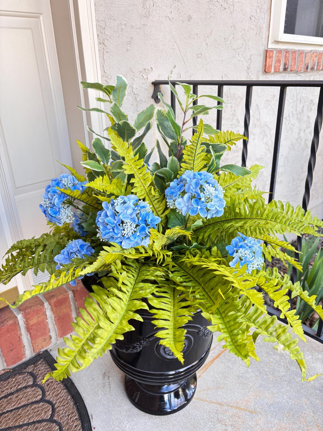 Faux Hydrangea & Fern Urn Filler: Spring Summer Floral Arrangement - Etsy