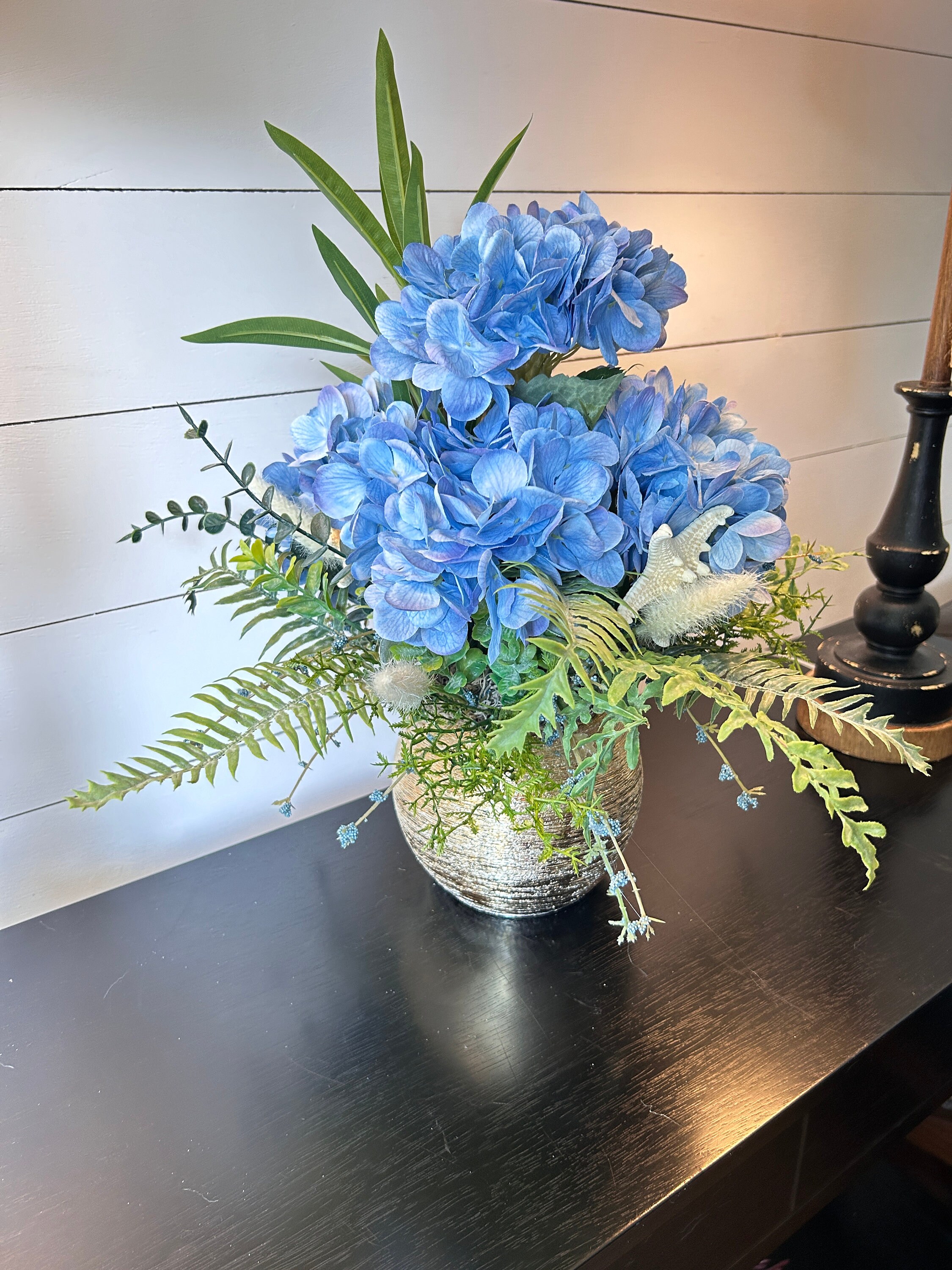 Coastal Centerpiece, Nautical Flower Centerpiece, Blue Hydrangeas ...