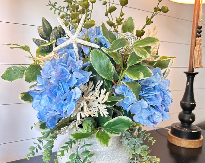 Coastal Centerpiece, Nautical Flower Centerpiece, Blue Hydrangeas ...