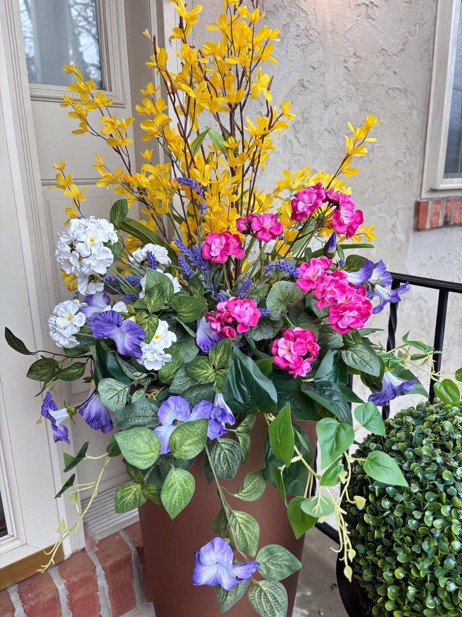 Spring Urn Filler, Yellow Forsythia, Pink Flowers, Front Porch Decor - Etsy