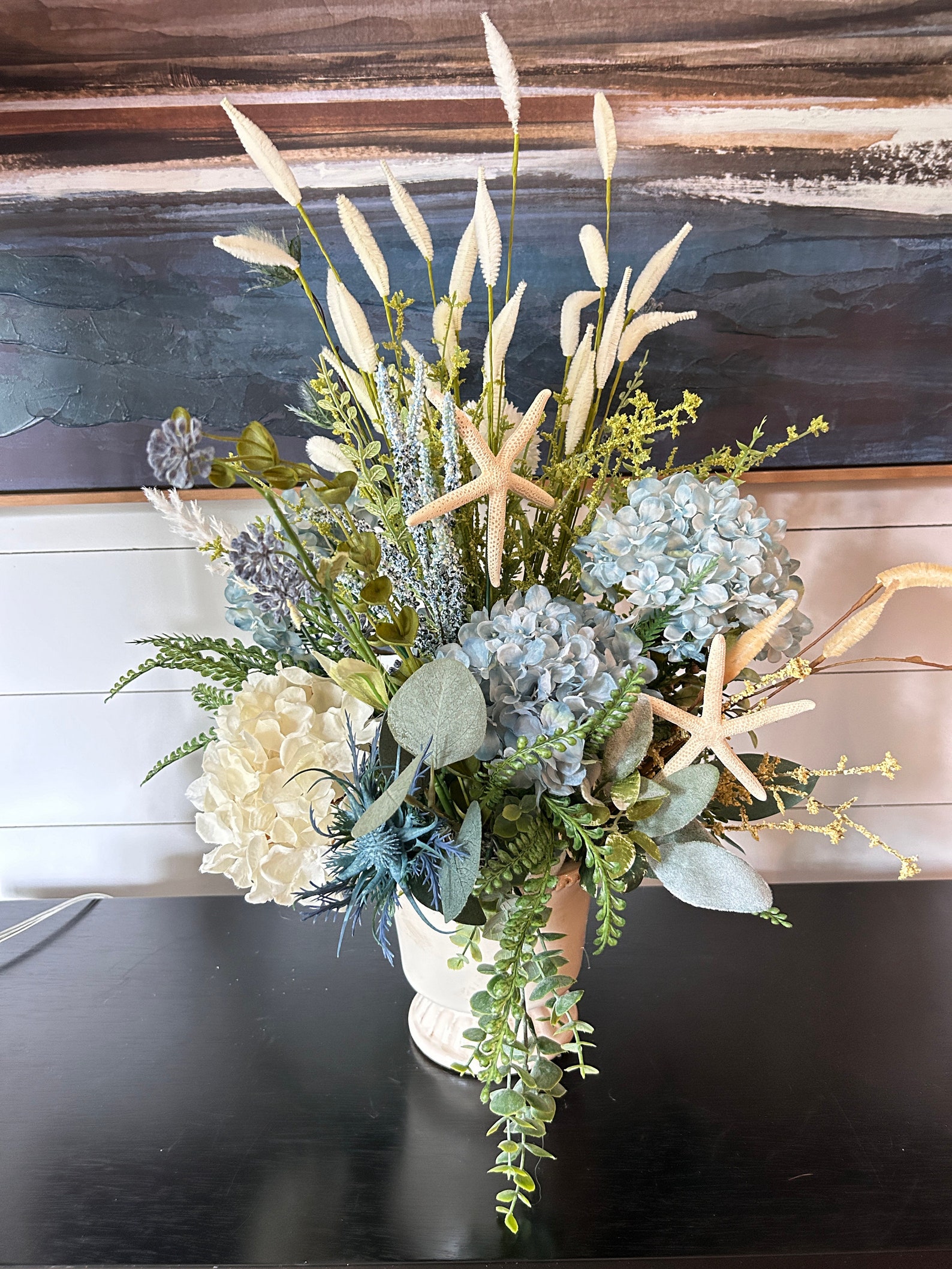 Coastal Centerpiece, Nautical Flower Centerpiece, Blue Hydrangeas ...