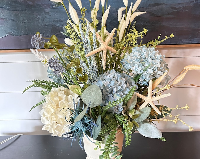 Coastal Centerpiece, Nautical Flower Centerpiece, Blue Hydrangeas ...