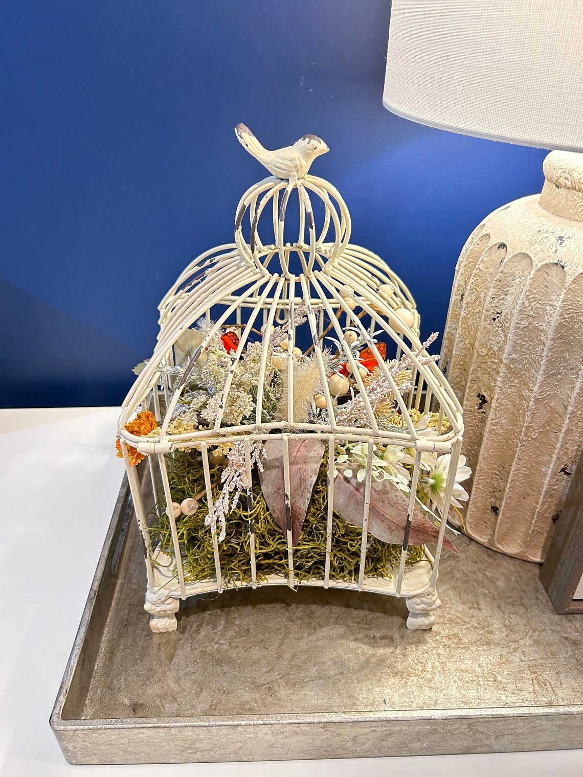 Decorative Birdcage Birdhouse Centerpiece, Floral Birdcage Centerpiece ...