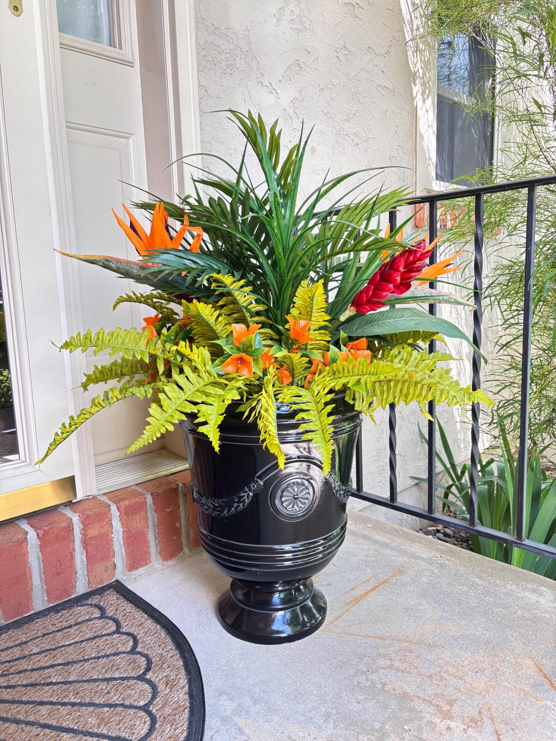 Tropical Faux Plant Urn Filler, Spring and Summer Front Porch Urn Drop ...