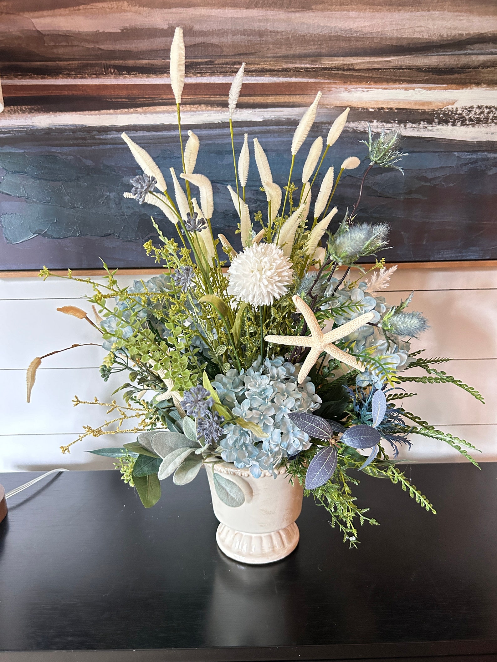 Coastal Centerpiece, Nautical Flower Centerpiece, Blue Hydrangeas ...
