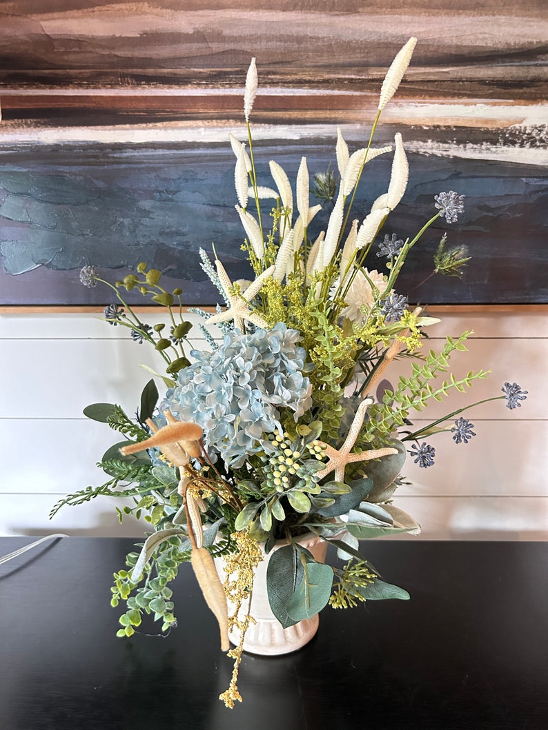 Coastal Centerpiece, Nautical Flower Centerpiece, Blue Hydrangeas ...