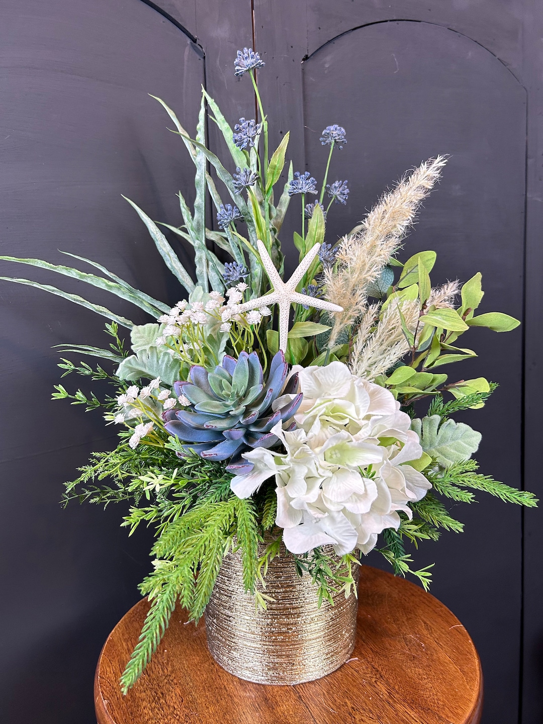 Coastal Flower Centerpiece, White Floral Arrangement, Holiday Coastal ...