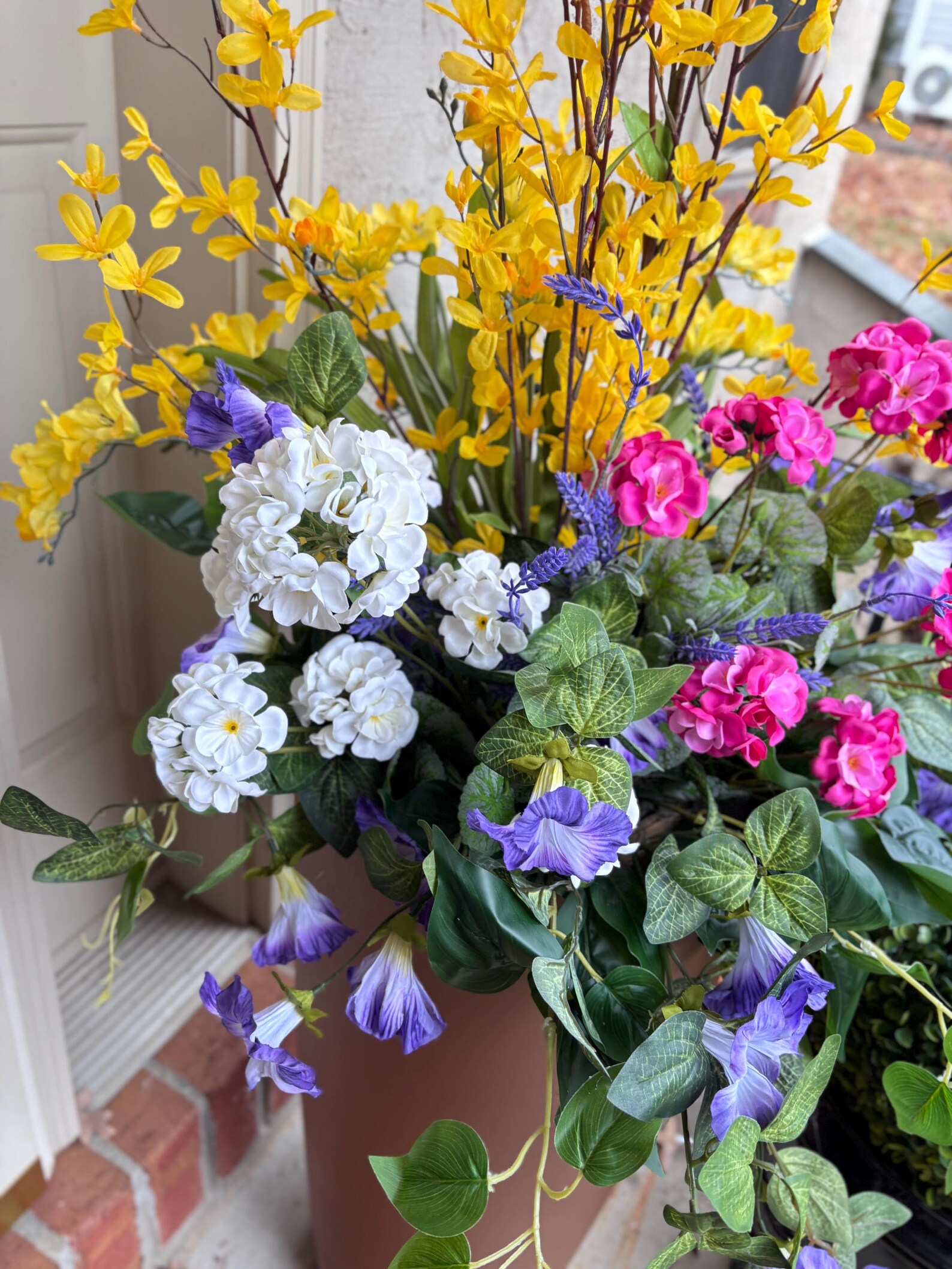 Spring Urn Filler, Yellow Forsythia, Pink Flowers, Front Porch Decor - Etsy