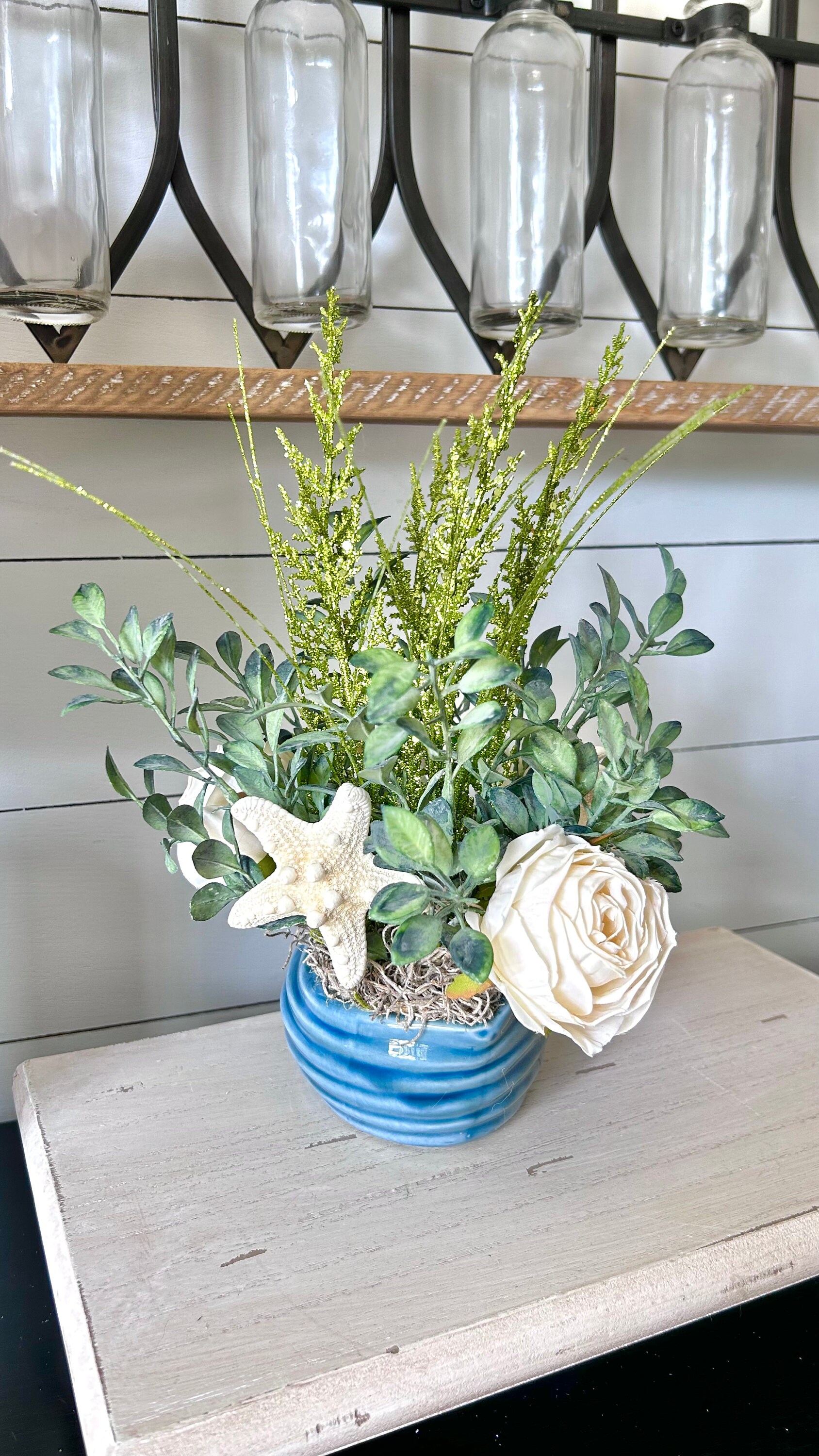 Coastal Flower Centerpiece SMALL Blue Sea Shell Planter and - Etsy
