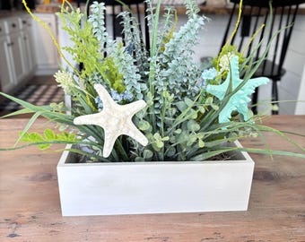 Coastal Flower Centerpiece, Teal Blue and White Floral Arrangement ...