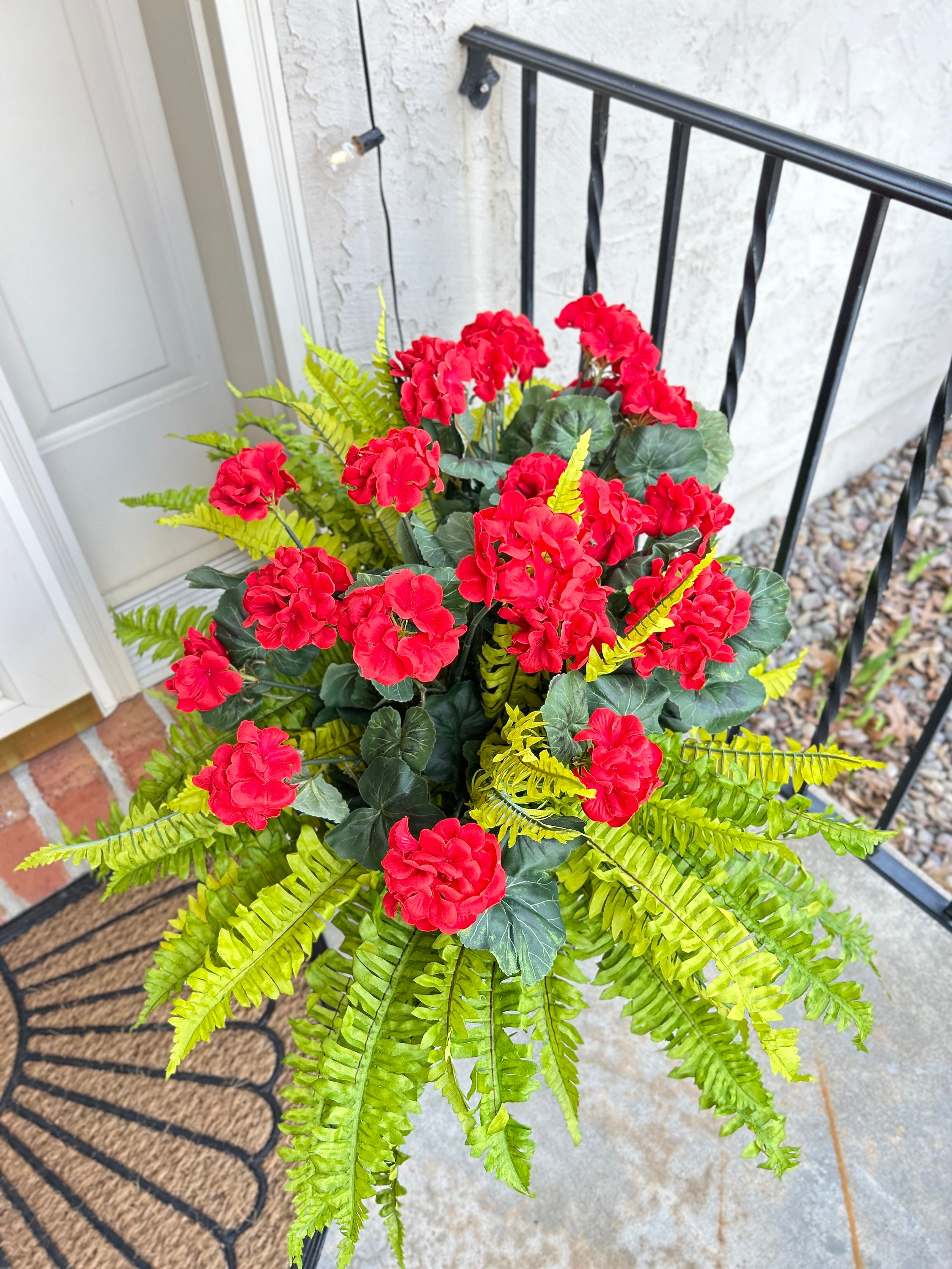 Faux Geranium & Fern Urn Filler: Spring Porch Arrangement - Etsy
