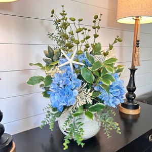Coastal Centerpiece, Nautical Flower Centerpiece, Blue Hydrangeas ...