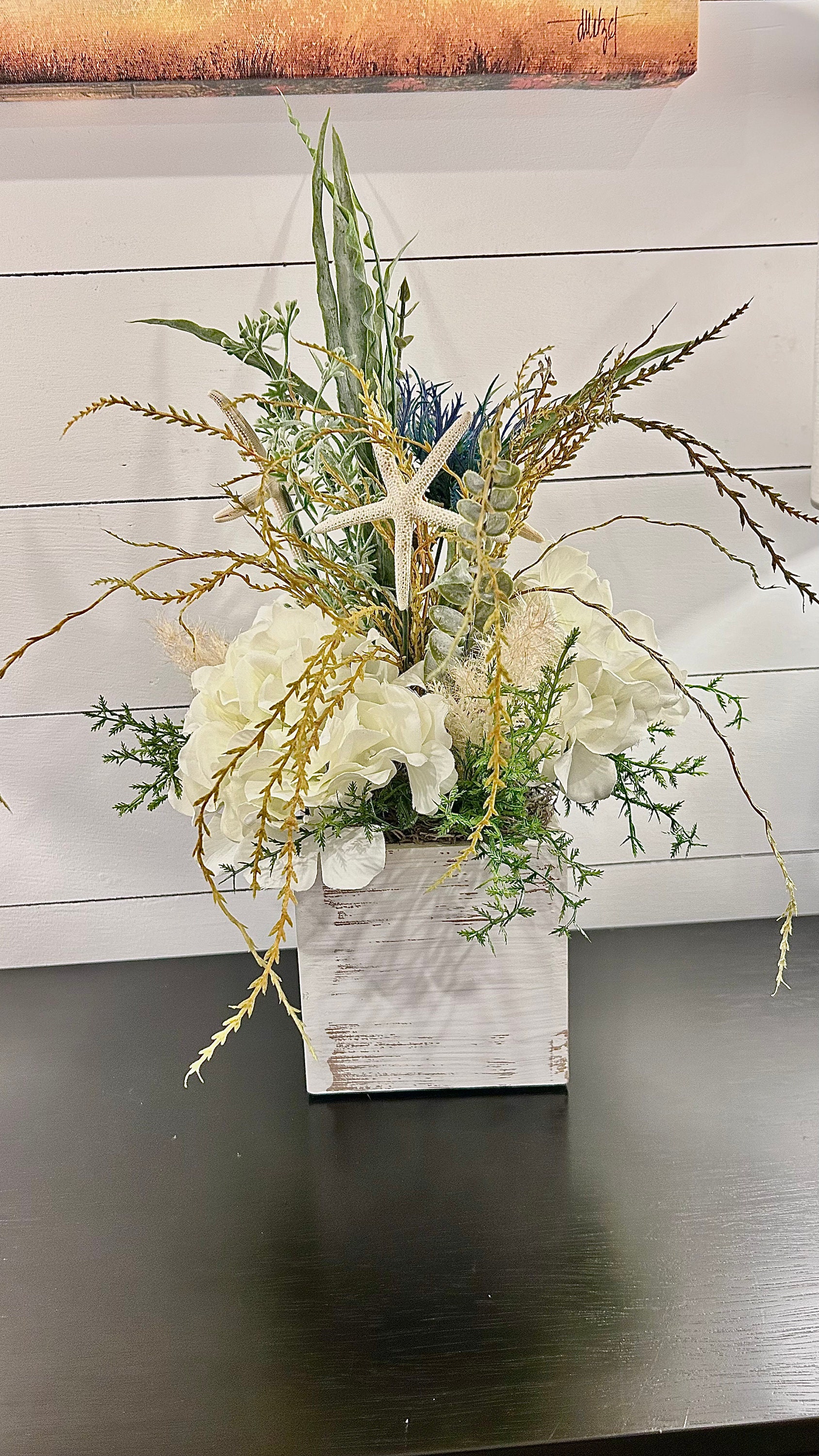 Coastal Flower Centerpiece, Hydrangea Beach House Table Centerpiece ...