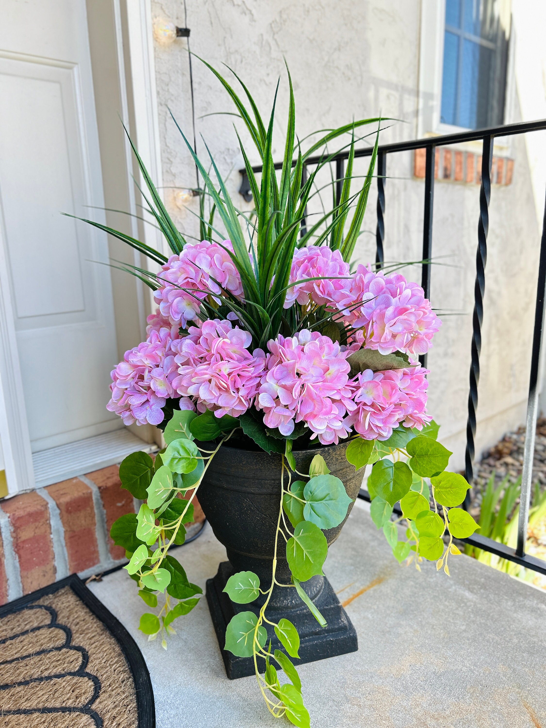 Front Porch Planter Pot Filler, Faux Flower Urn Drop in Centerpiece ...