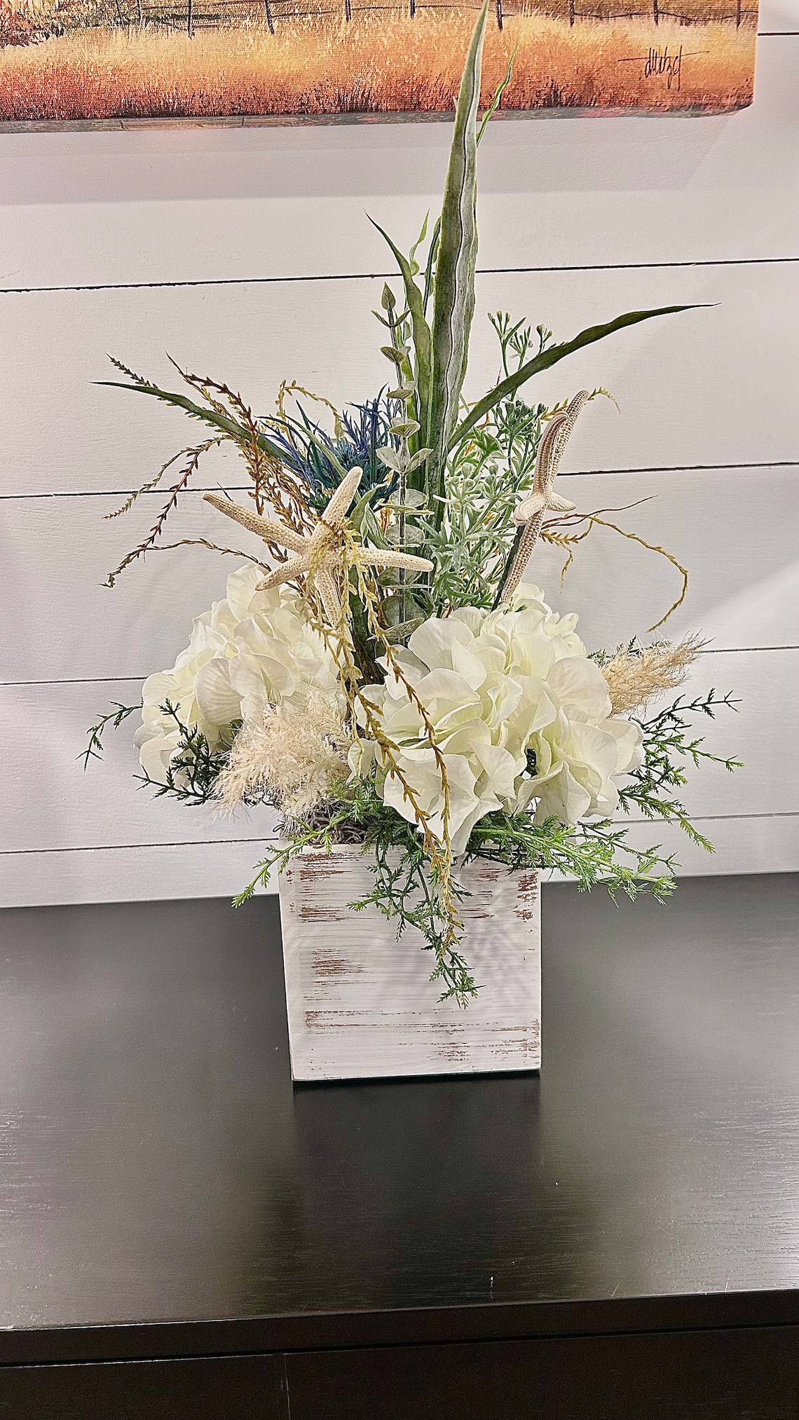 Coastal Flower Centerpiece, Hydrangea Beach House Table Centerpiece ...