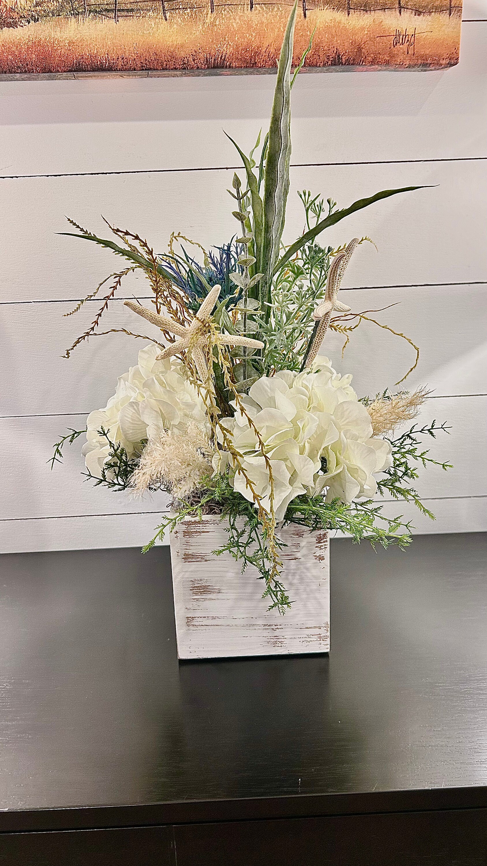 Coastal Flower Centerpiece, Hydrangea Beach House Table Centerpiece ...