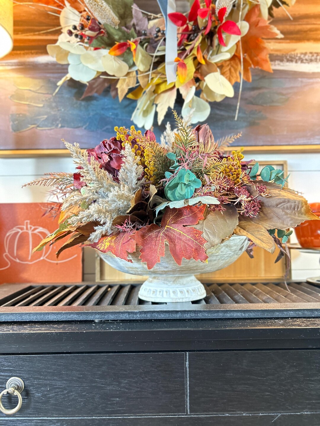 Large Fall Flower Centerpiece, Dried Look Florals Fall Table ...
