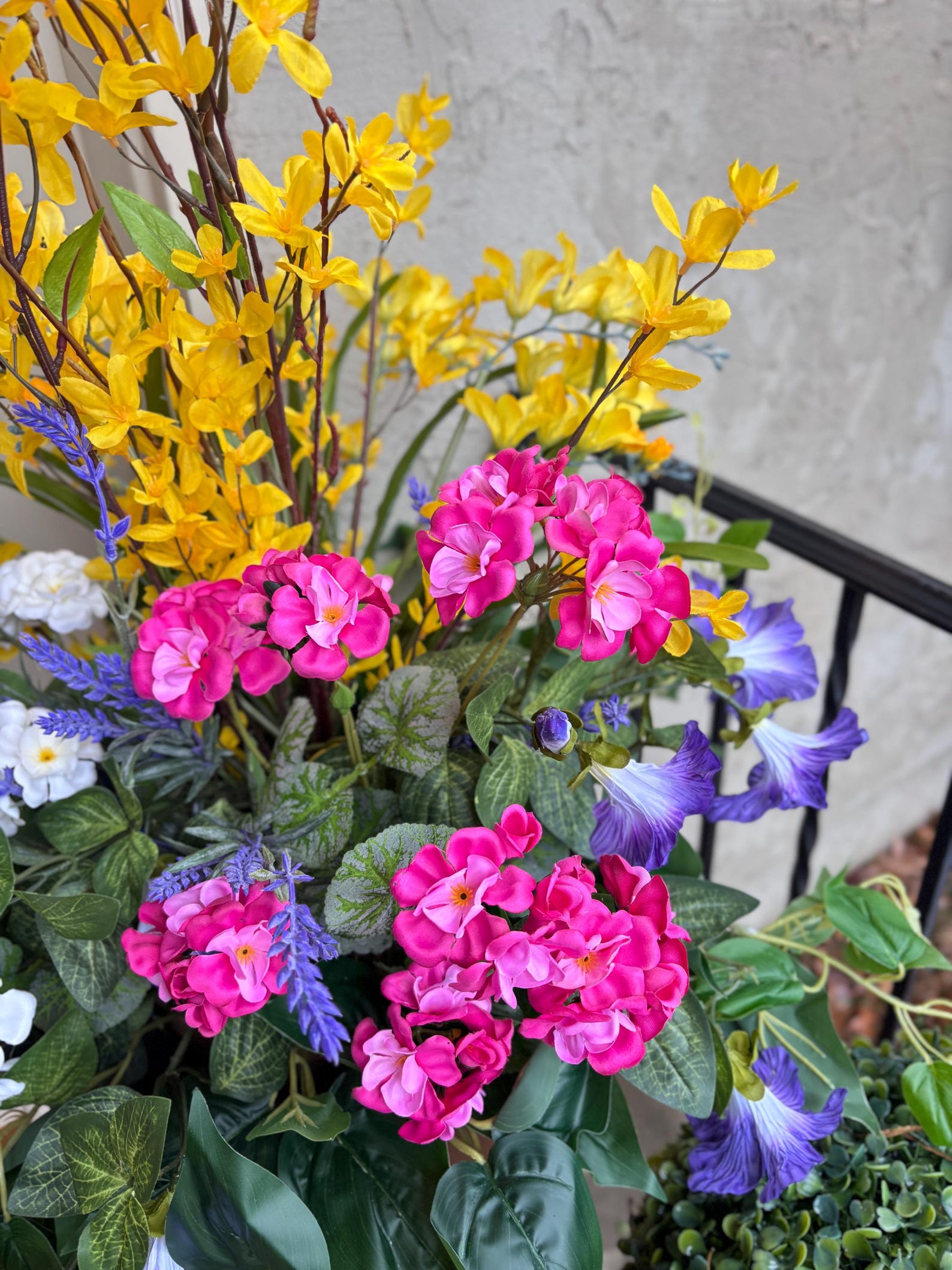 Spring Urn Filler, Yellow Forsythia, Pink Flowers, Front Porch Decor - Etsy