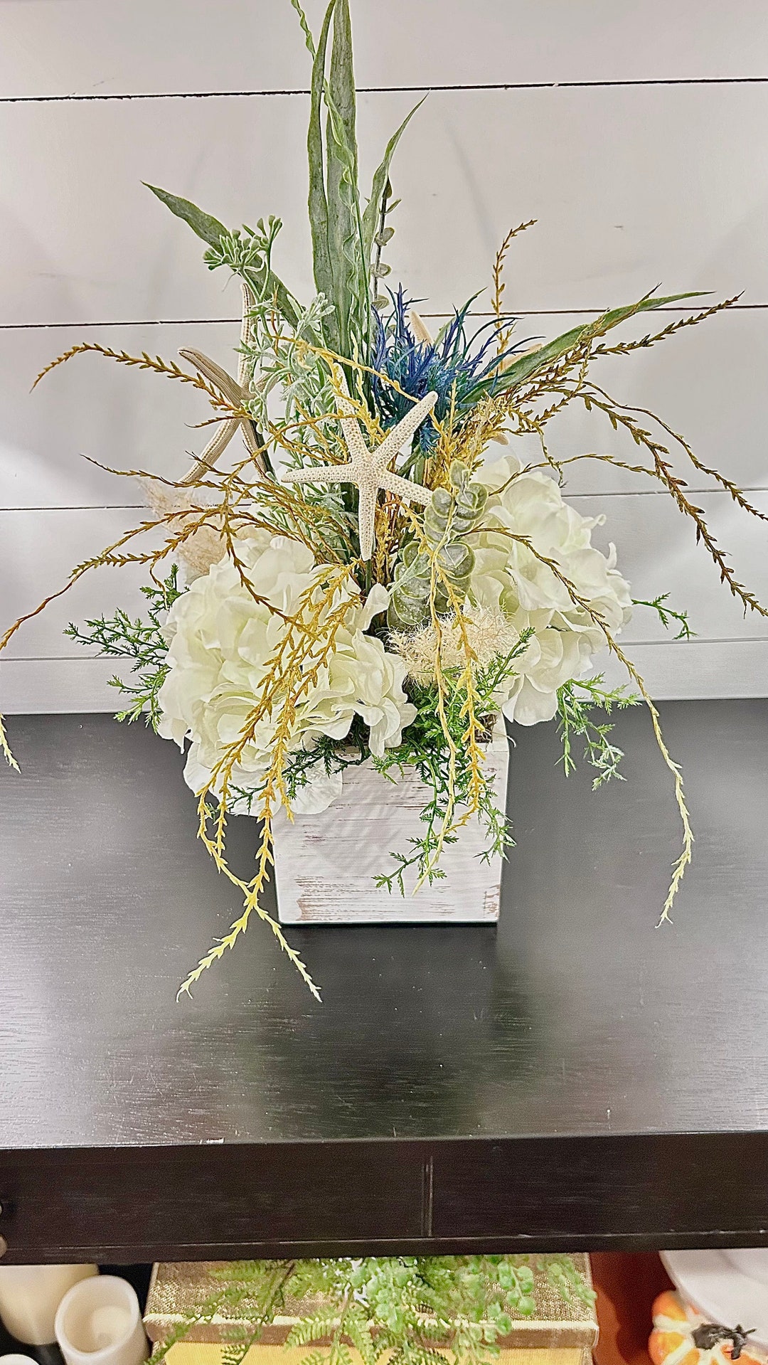 Coastal Flower Centerpiece, Hydrangea Beach House Table Centerpiece ...