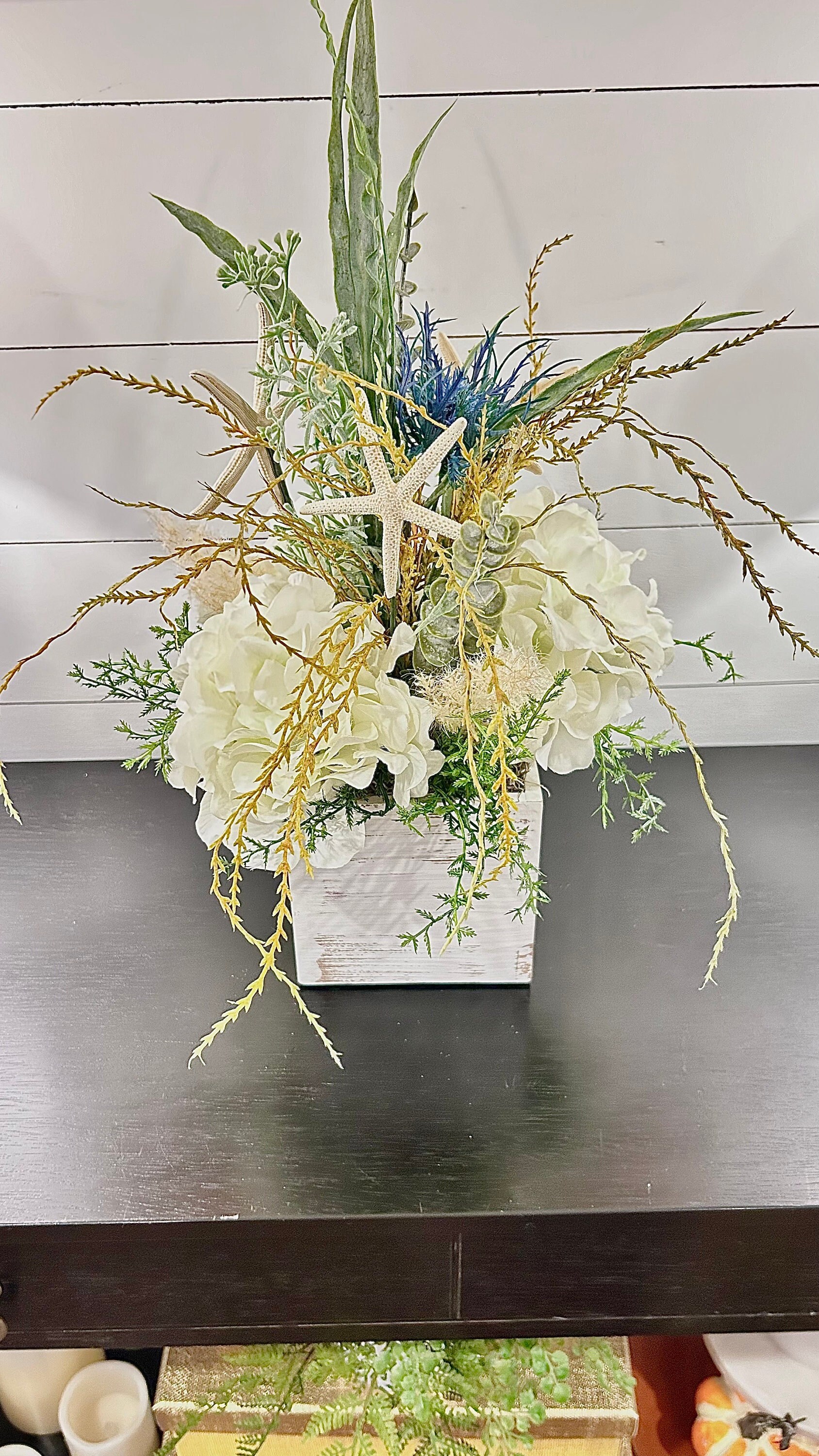 Coastal Flower Centerpiece, Hydrangea Beach House Table Centerpiece ...
