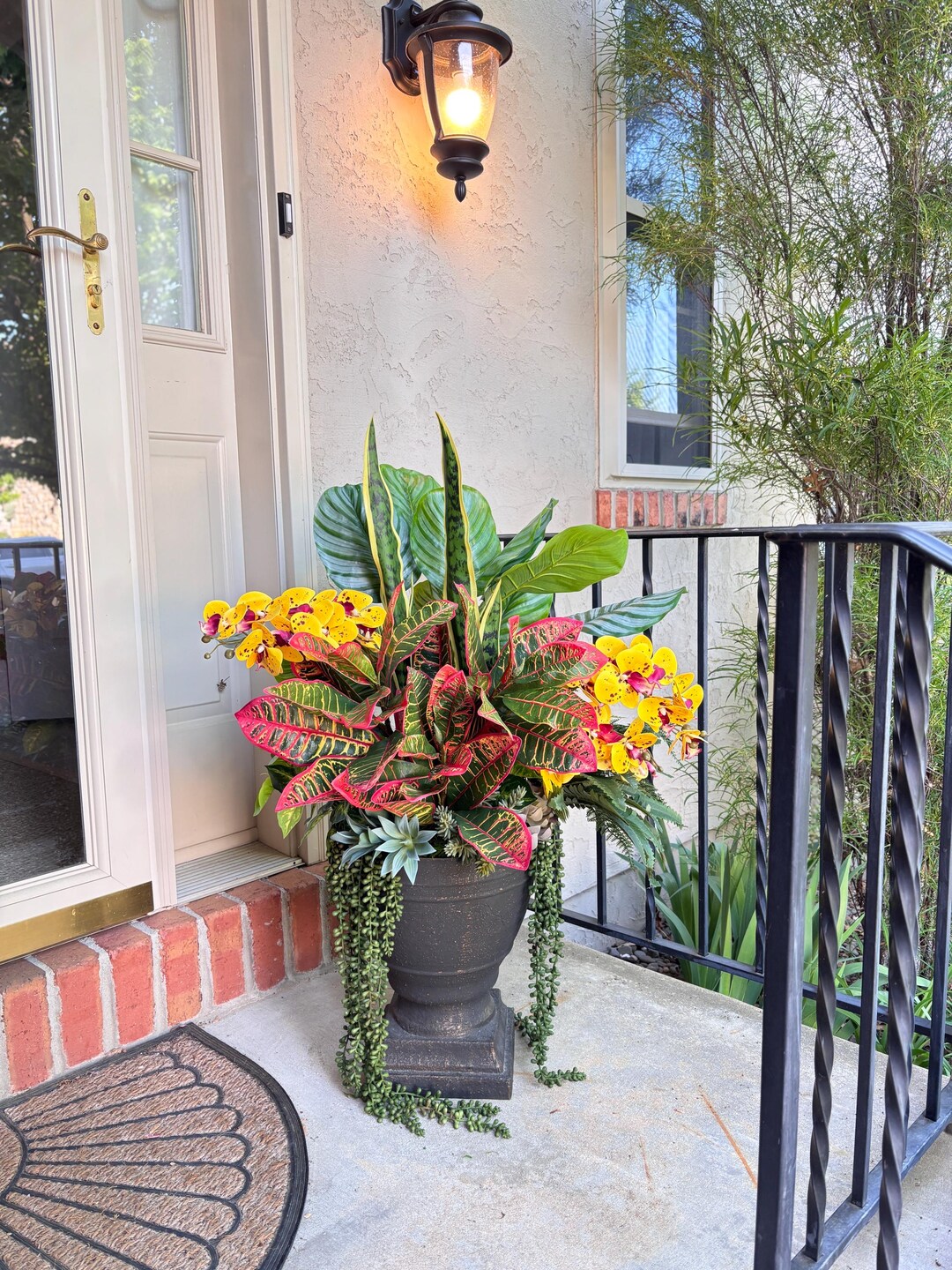 Artificial Greenery and Succulents Planter, Front Porch Pot, Front ...