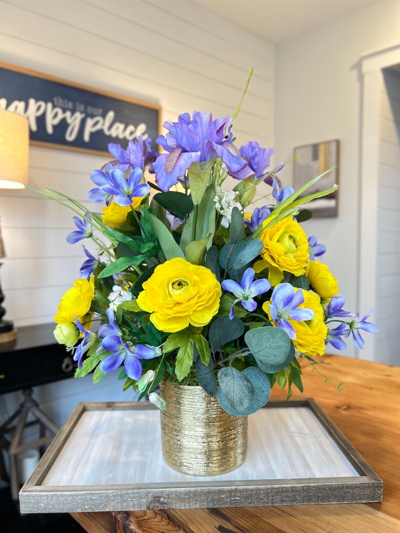 Spring and Summer Flower Centerpiece, Spring Silk Flower Arrangement ...