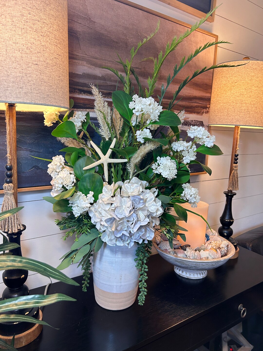 Artificial Flower Centerpiece, Coastal Flower Arrangement for Dining ...