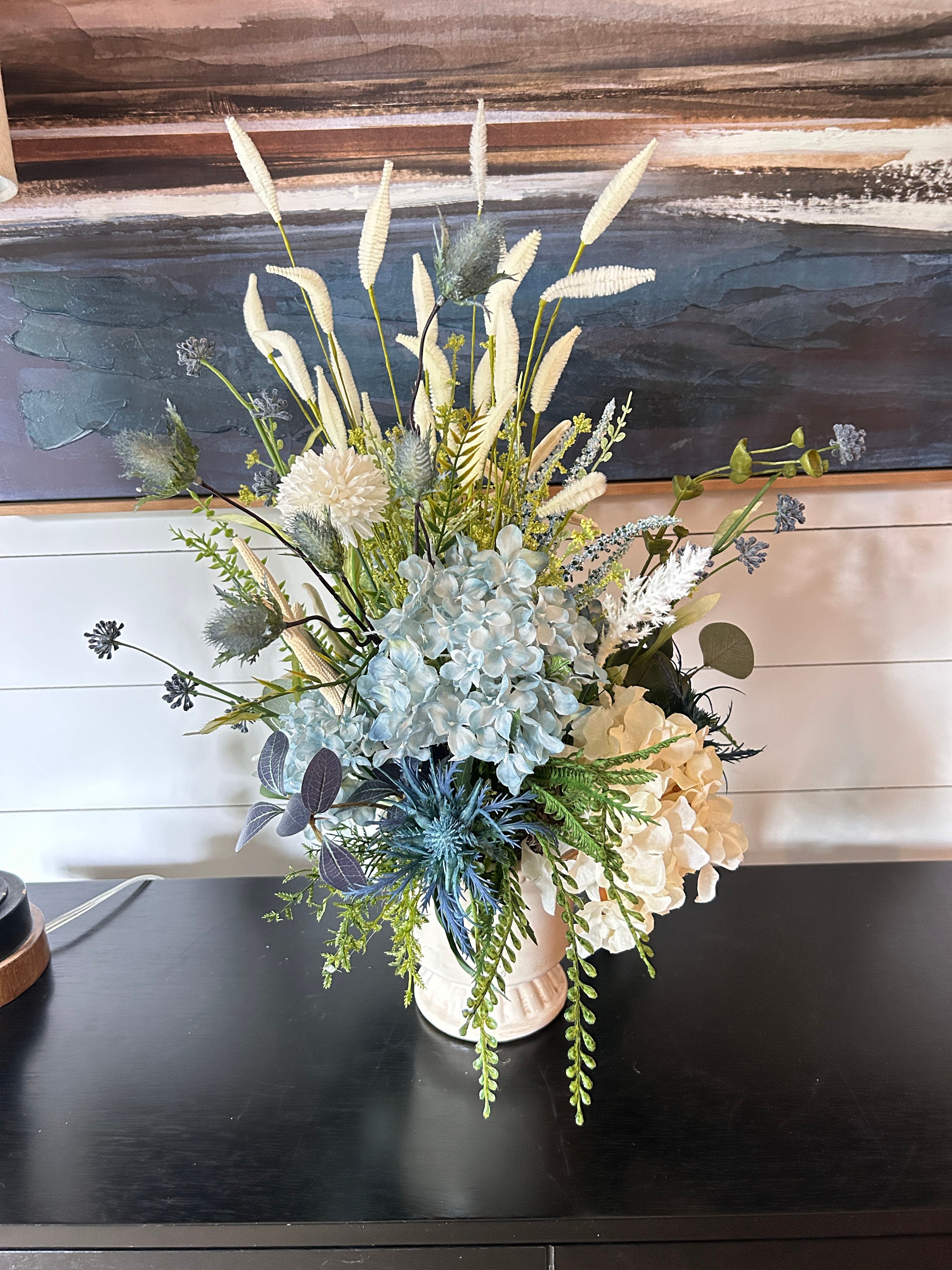 Coastal Centerpiece, Nautical Flower Centerpiece, Blue Hydrangeas ...