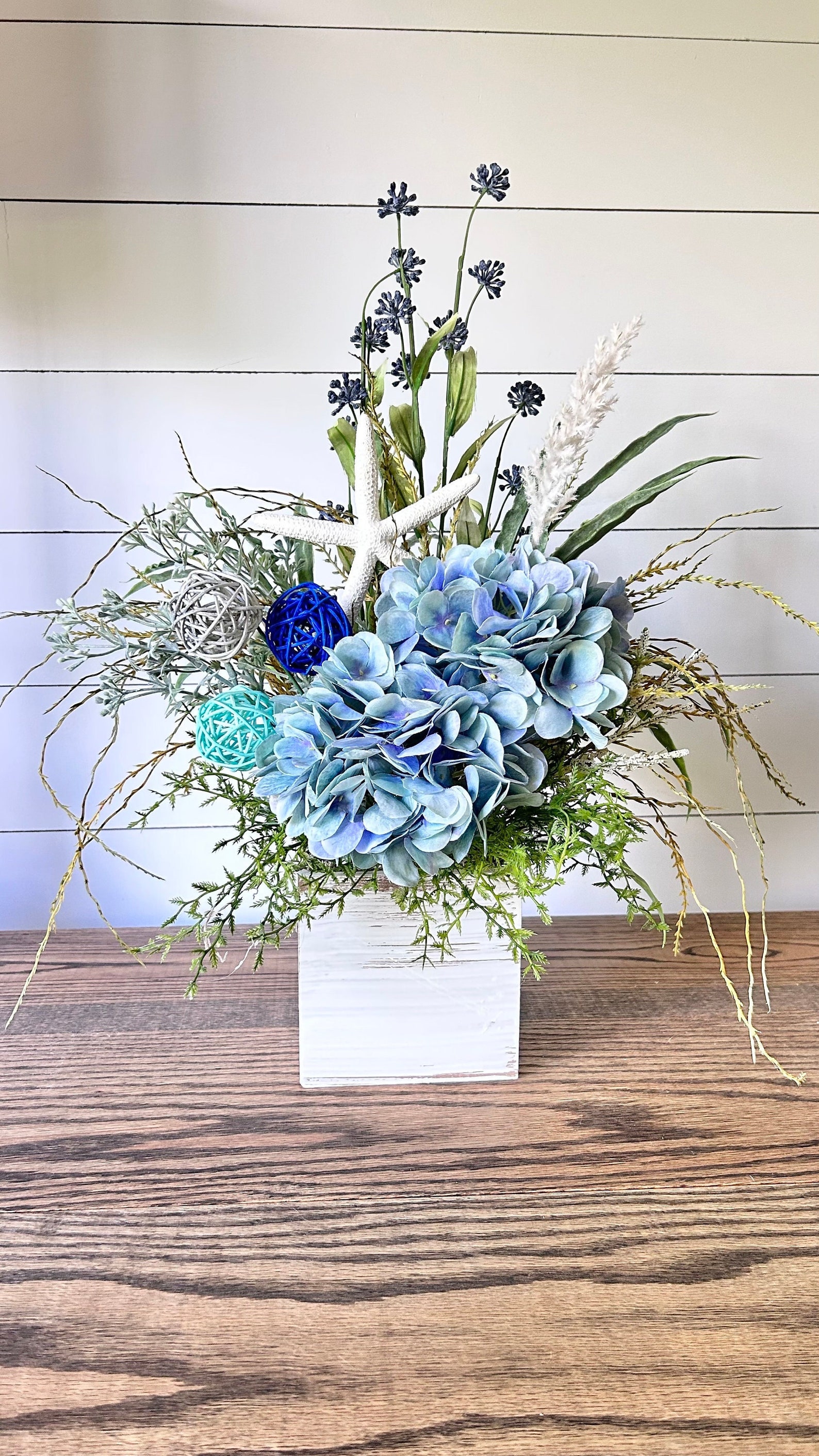 Coastal Flower Centerpiece, Teal Blue and White Floral Arrangement ...