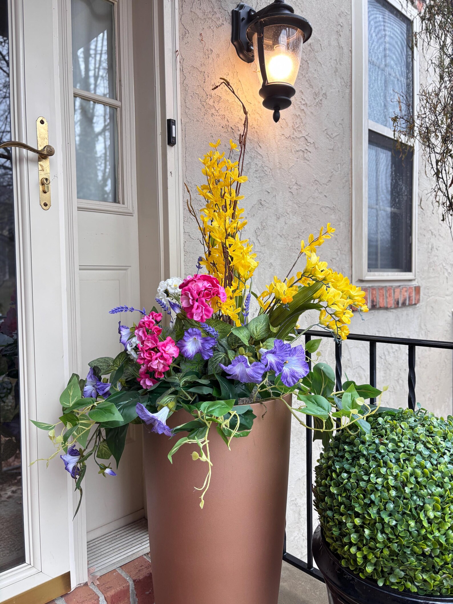 Spring Urn Filler, Yellow Forsythia, Pink Flowers, Front Porch Decor - Etsy