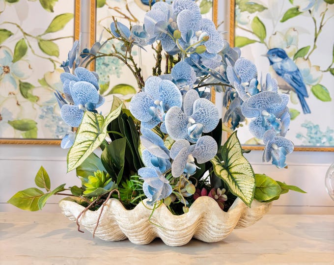 Coastal Centerpiece, Nautical Centerpiece, Blue Orchids in a Large ...