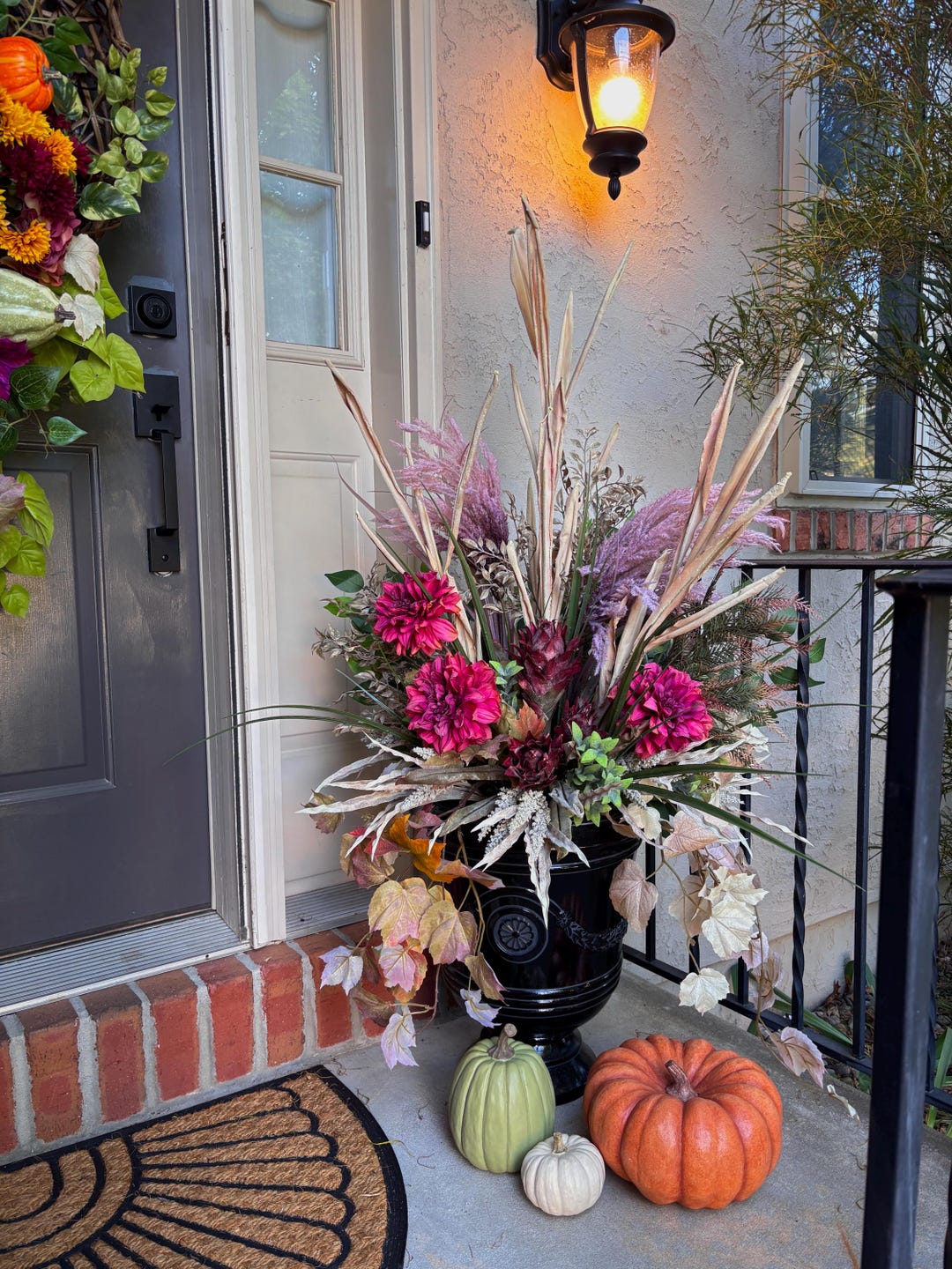 Mauve & Beige Fall Floral Urn Filler - Dried Look Faux Floral Porch ...