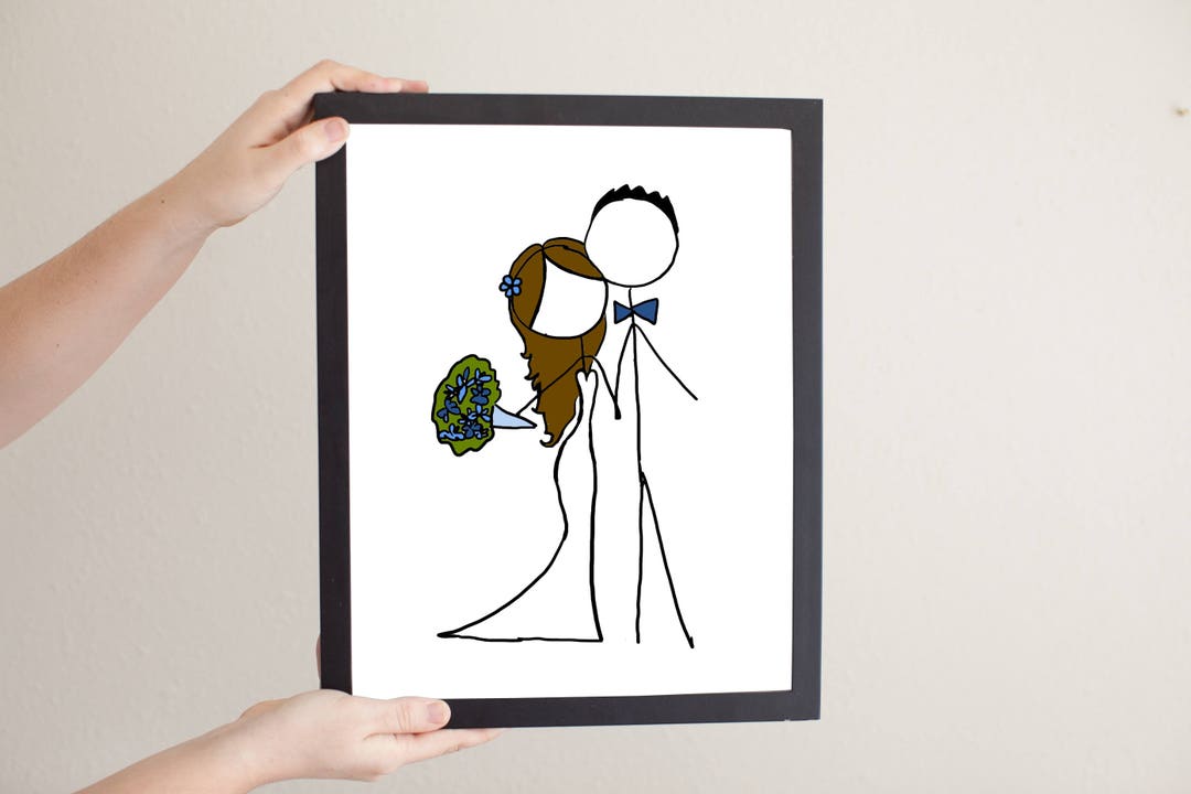 Custom Simple Stick Figure Wedding Portrait - Bride and Groom - Wedding ...