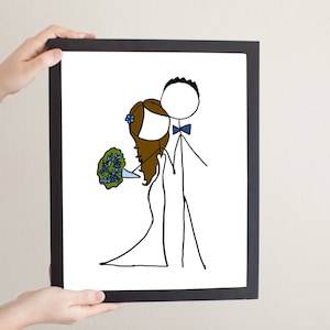 Custom Simple Stick Figure Wedding Portrait - Bride and Groom - Wedding ...