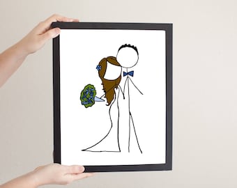Custom Simple Stick Figure Wedding Portrait Bride and Bridesmaid ...