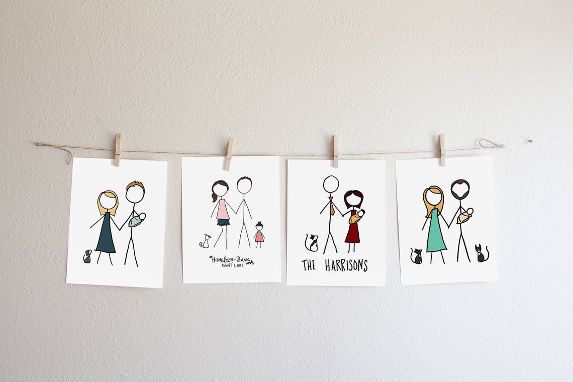 Custom Simple Stick Figure Family Portrait Family Drawing/family ...