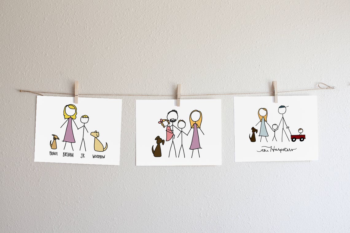 Custom Simple Stick Figure Family Portrait Family Drawing/family ...