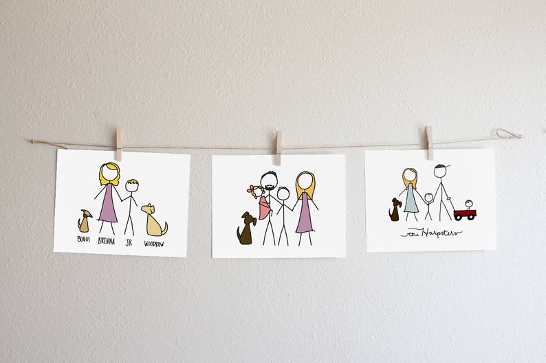 Custom Simple Stick Figure Family Portrait - Family Drawing/family ...
