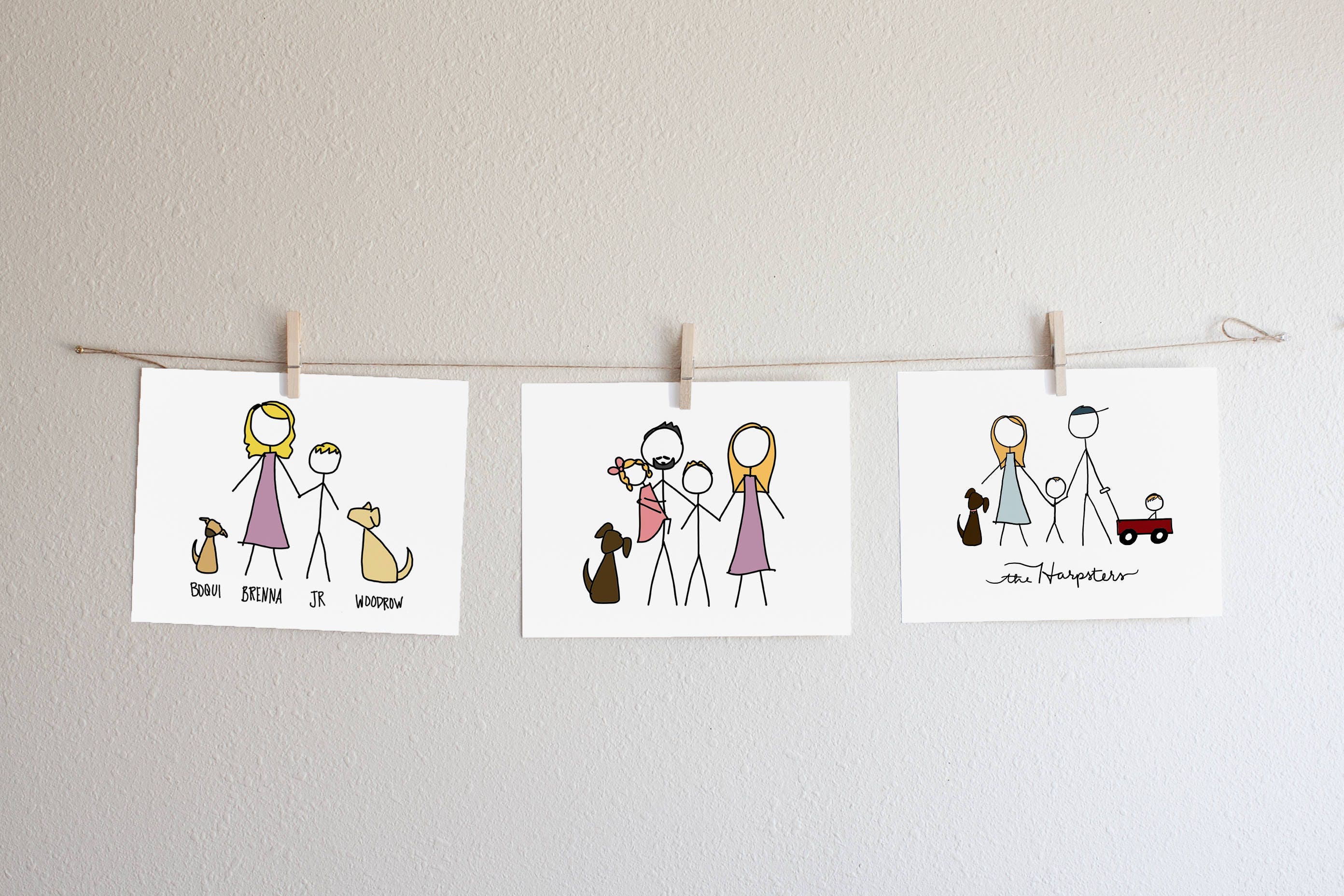 Custom Simple Stick Figure Family Portrait - Family Drawing/family ...