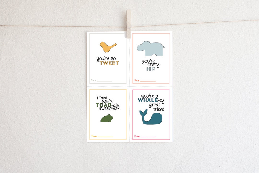 Kid's Valentine's Day Cards Animal Pun Printable Simple Valentines Day ...