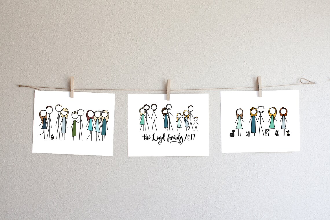 Custom Large Group Stick Figure Family Portrait Family Drawing/family ...