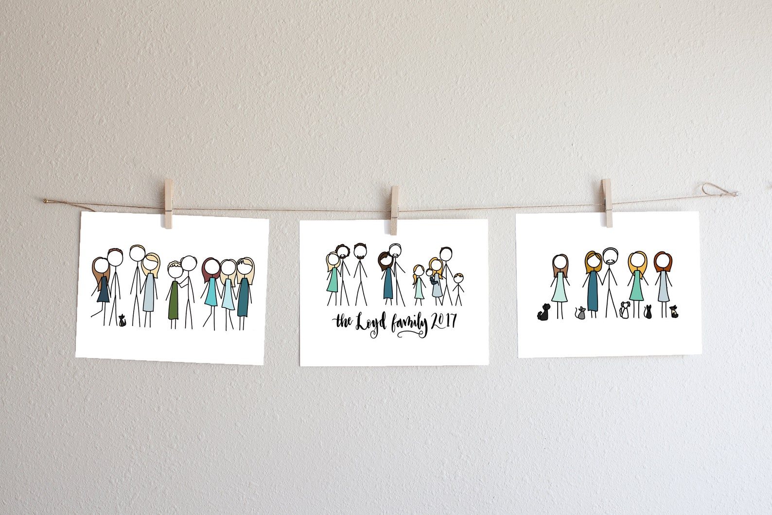 Custom Large Group Stick Figure Family Portrait Family Drawing/family ...