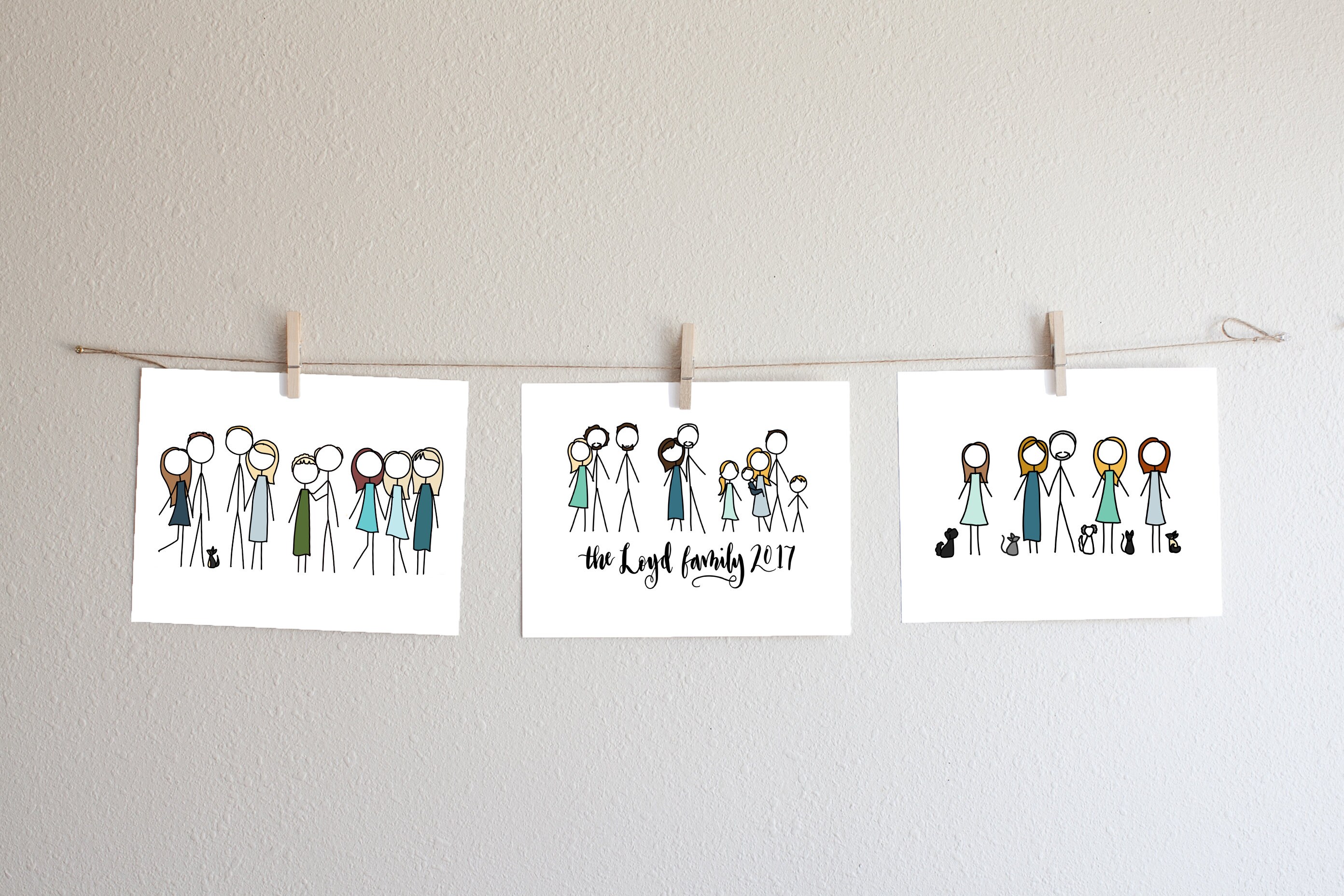 Custom Large Group Stick Figure Family Portrait Family Drawing/family ...